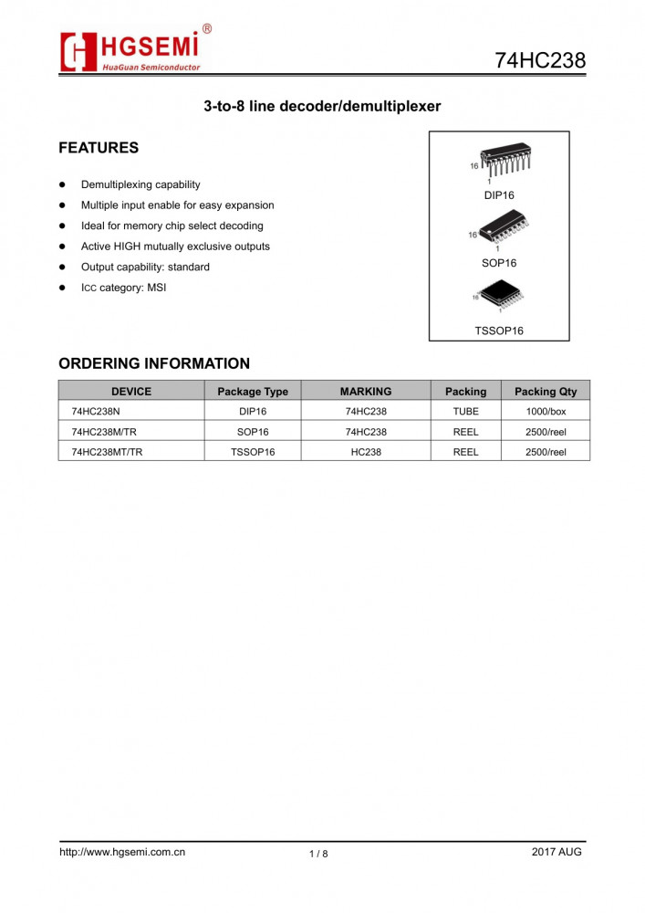 74HC238N datasheet page 1
