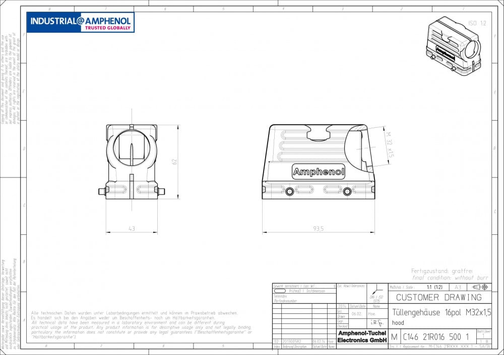 Amphenol C14621R0165001 customer drawing