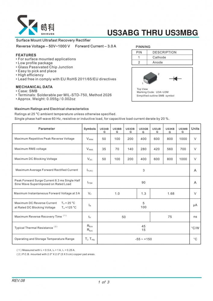 US3MBG datasheet page 1