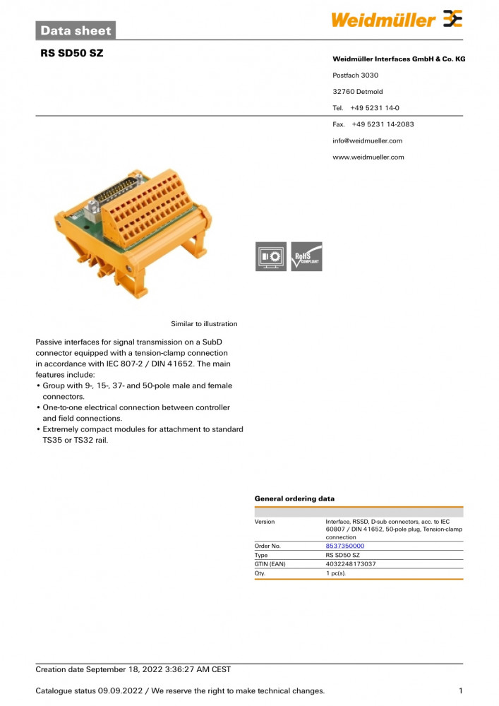 WEIDMULLER 8537350000 technical document page 1
