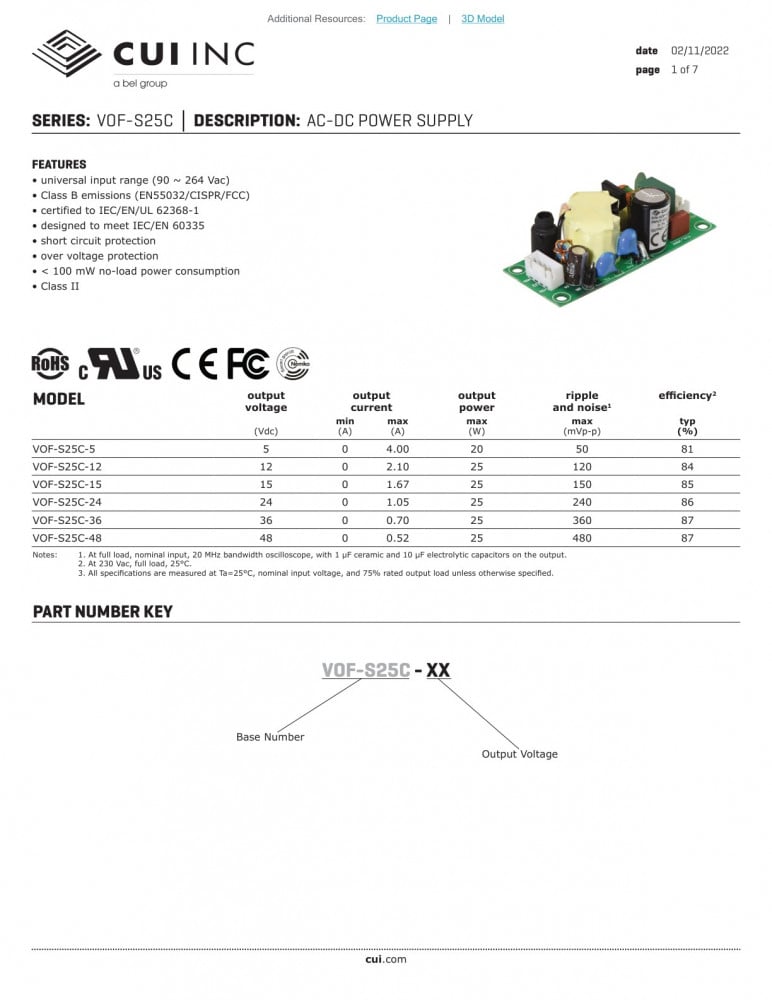 VOF-S25C datasheet page 1