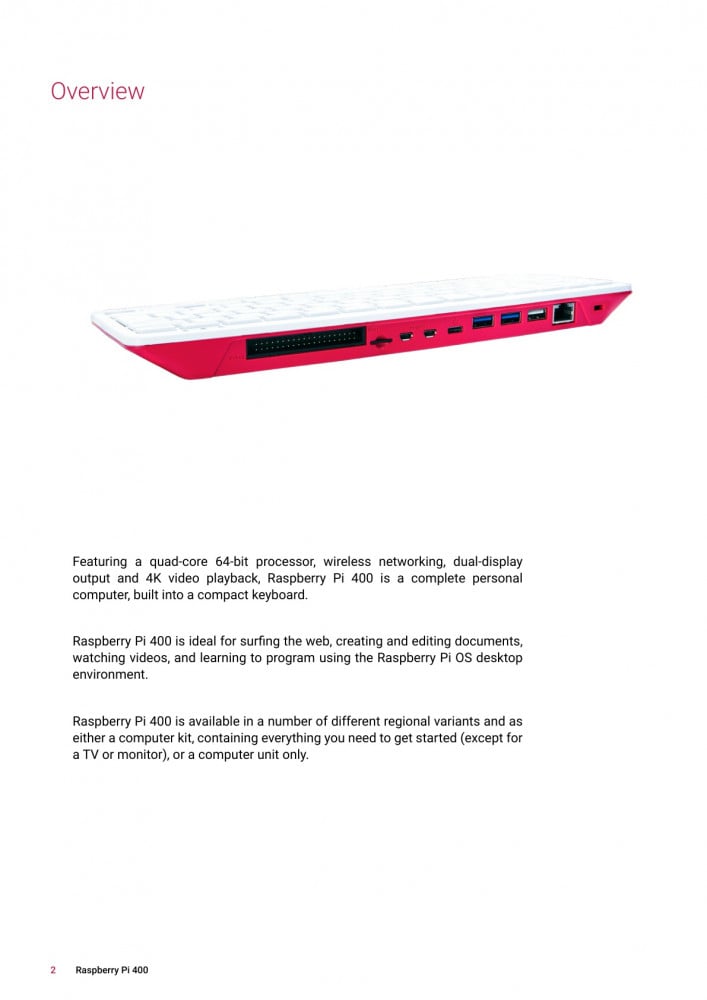 Raspberry Pi 400 documentation page 2