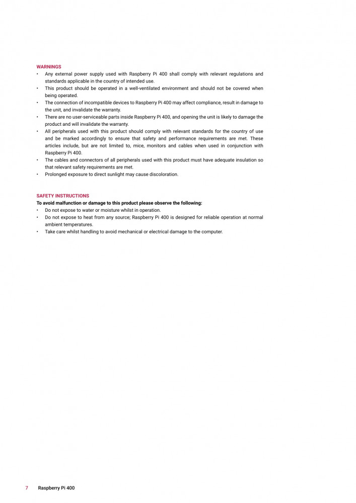 Raspberry Pi 400 documentation page 7