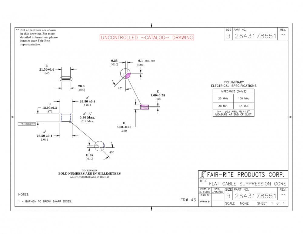 Fair-Rite 2643178551 technical document page