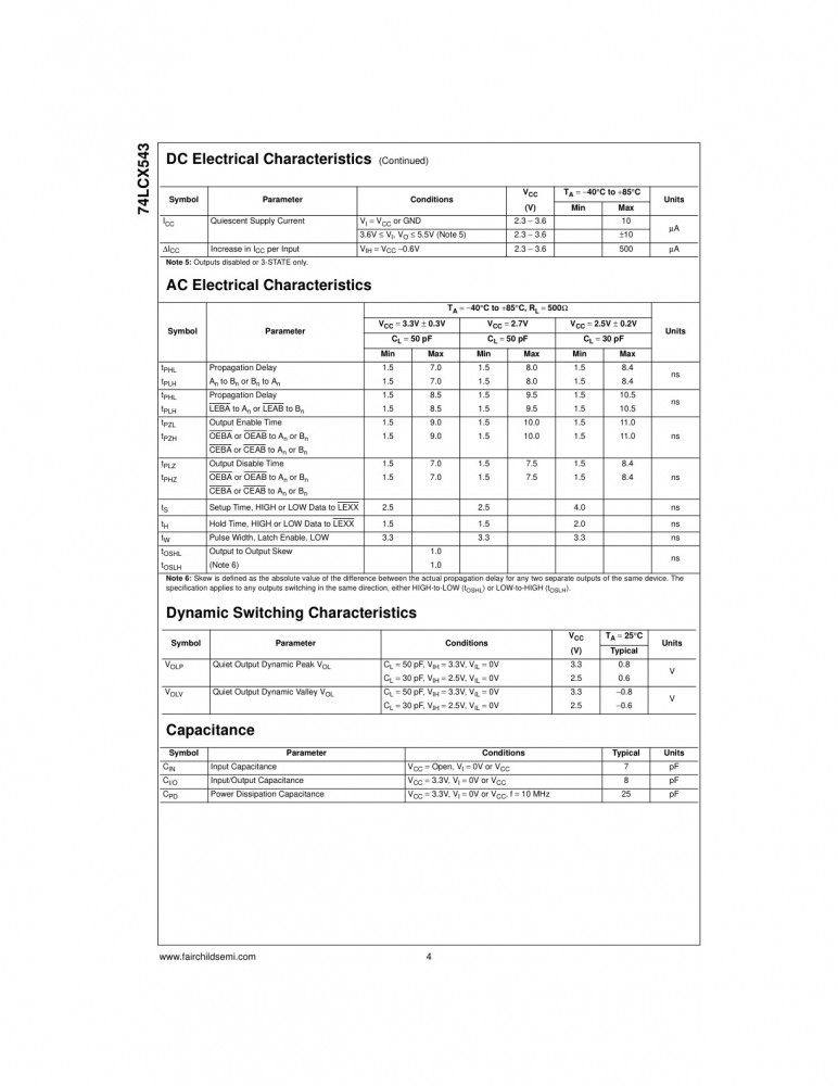 74LCX543 datasheet page 5
