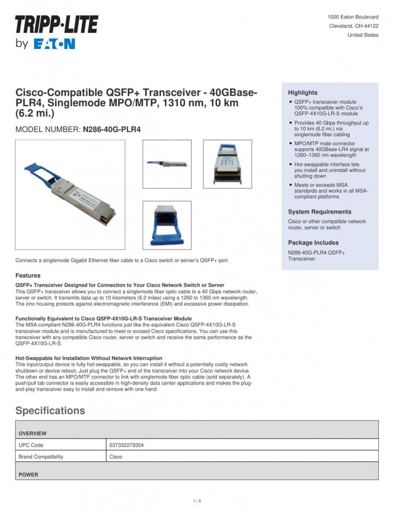 N286-40G-PLR4 technical document page 1