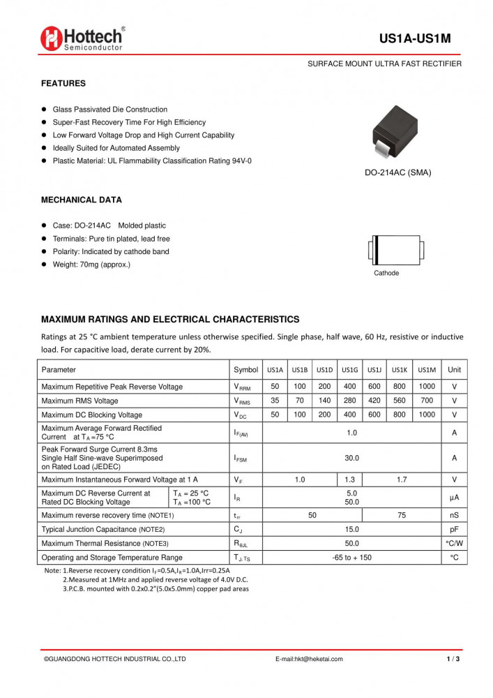 US1J datasheet page 1