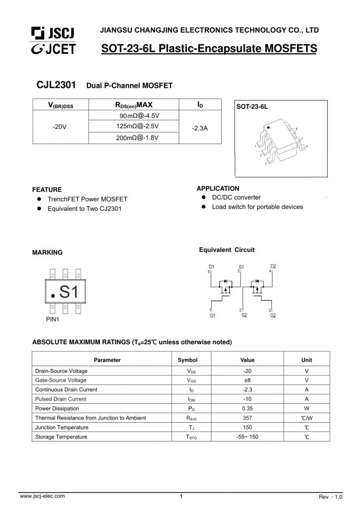 CJL2301 datasheet page 1