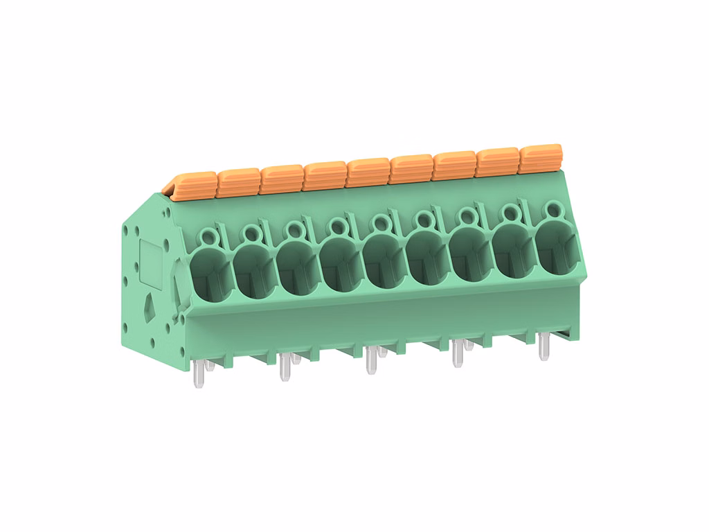 7.50mm Pitch Lever Activated Fixed Mount PCB Terminal Block, 35° Wire Entry, Left Front Terminal, 9 Circuits for sale