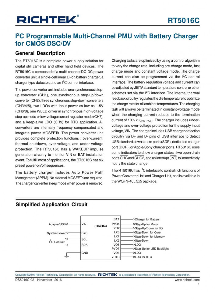 RT5016C datasheet page 1