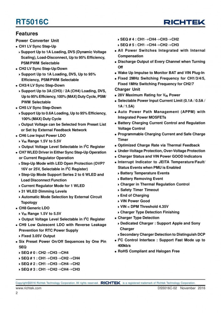 RT5016C datasheet page 2