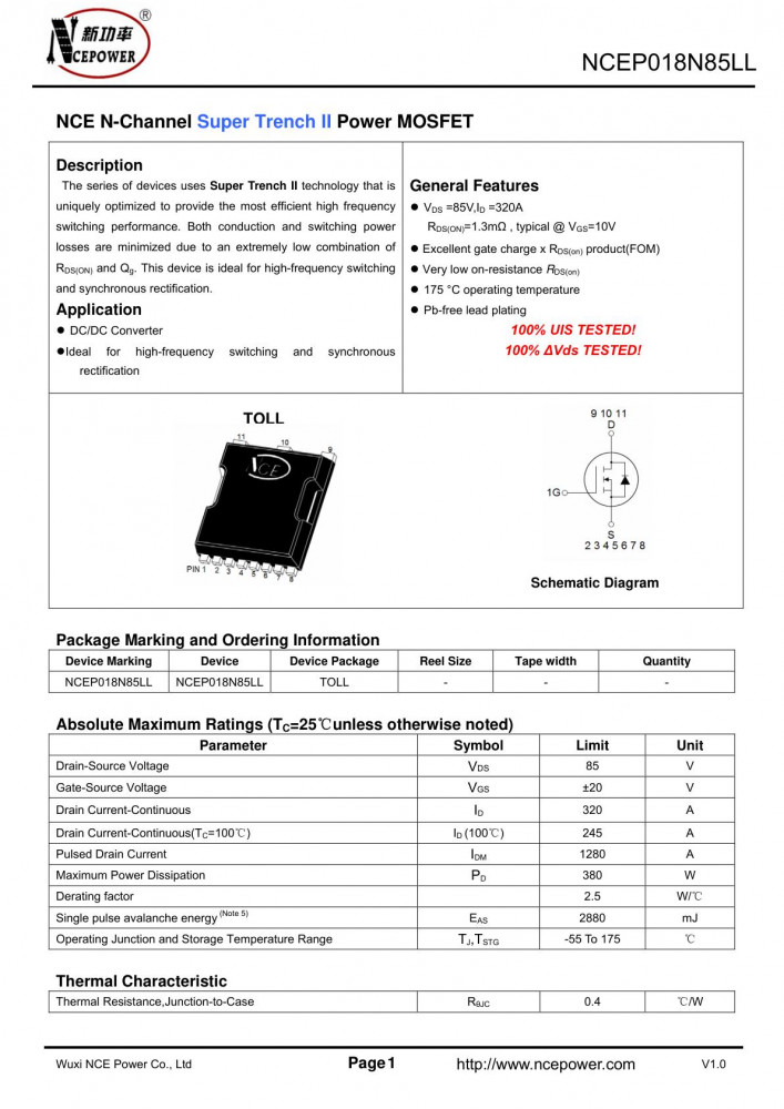 NCEP018N85LL datasheet page 1