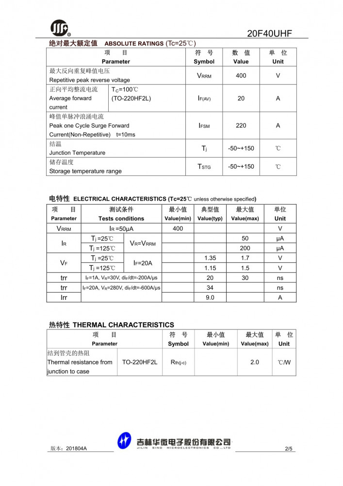 20F40UHF-220HF2L datasheet page 2