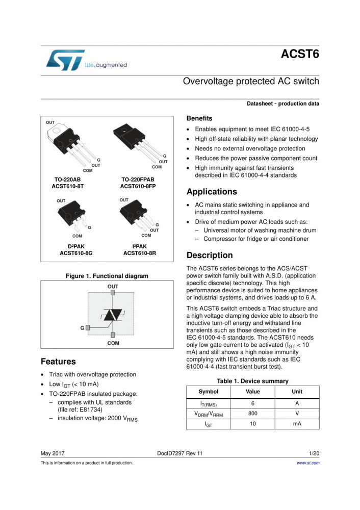 ACST610-8T datasheet page 1