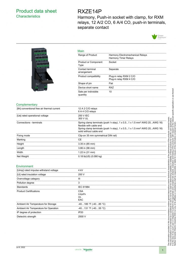 RXZE14P technical document page 1