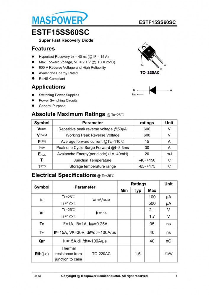 ESTF15SS60SC document page 1