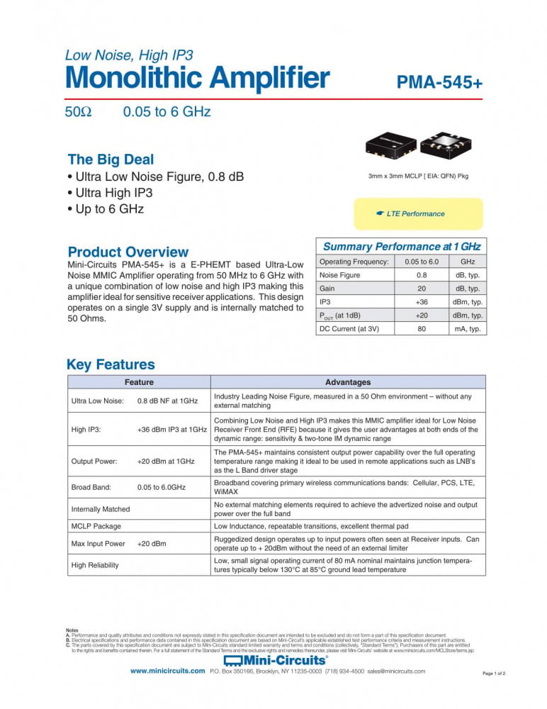PMA-545+ datasheet page 1