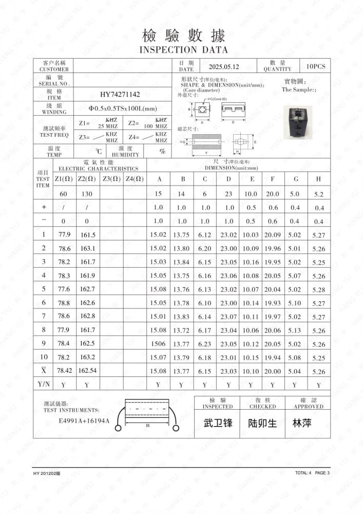 HY74271142 inspection data