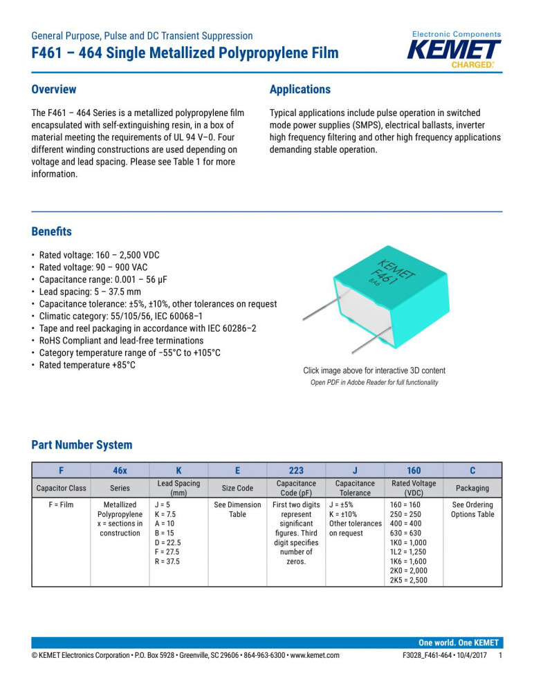KEMET F463 series datasheet page 1