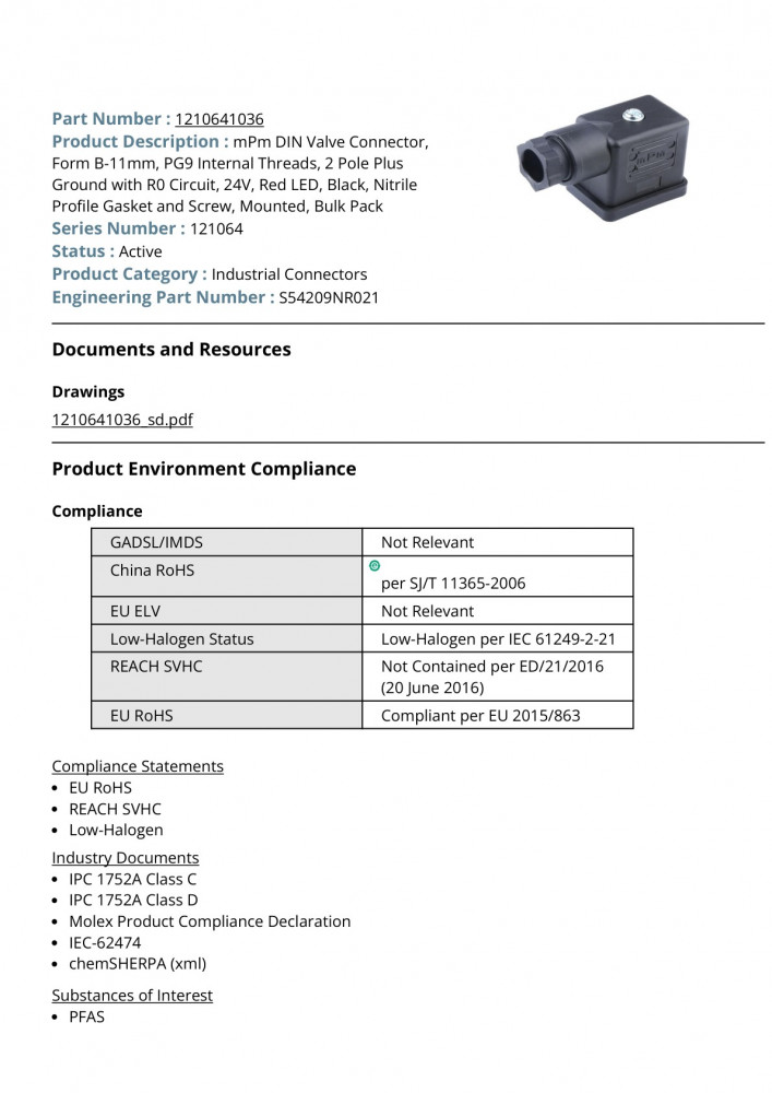 MOLEX S54 series technical drawing, page 1