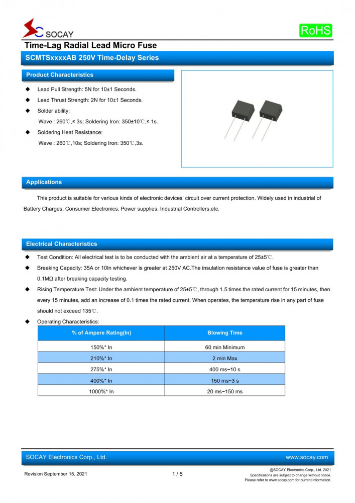 SCMTS time-delay fuse documentation, page 1