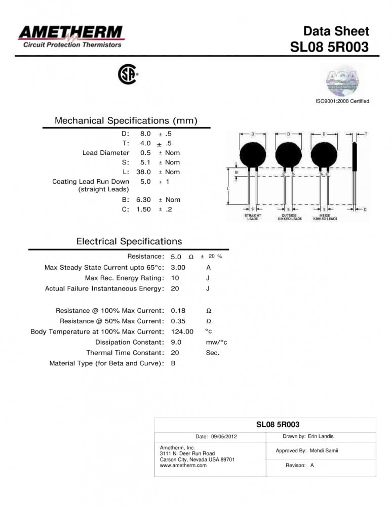Ametherm SL08 5R003 datasheet page