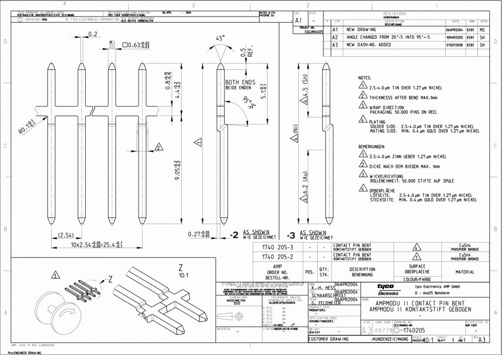AMP 1470-19 technical document preview for contact pin order numbers