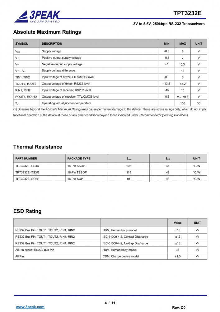 TPT3232E-SS3R technical document page 4
