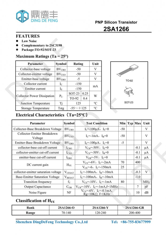 2SA1266-TO-92 technical document preview
