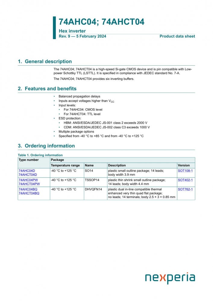 74AHC04BQ,115 datasheet page 1
