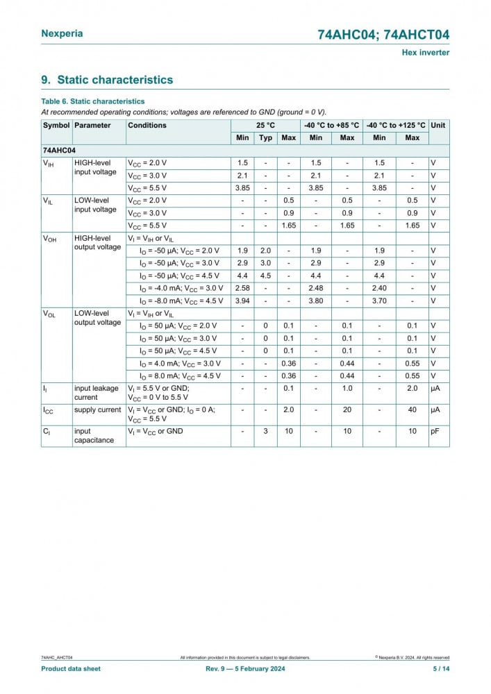 74AHC04BQ,115 datasheet page 5