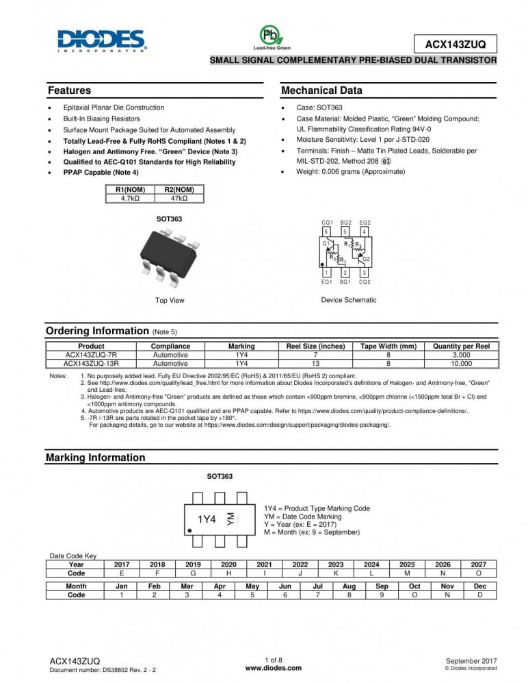 ACX143ZUQ-13R datasheet page 1