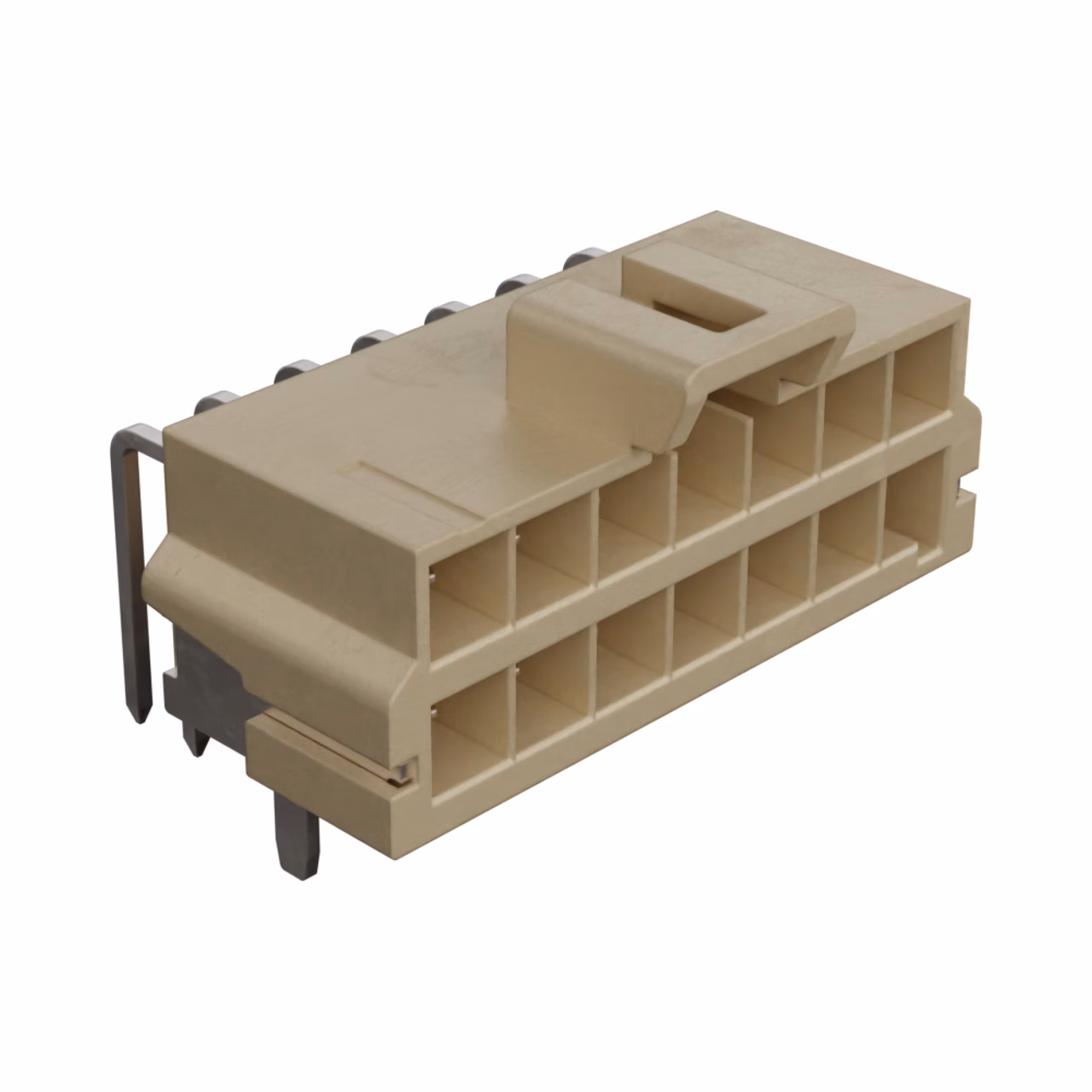 Ultra-Fit Right-Angle Header with Solder Nail, 3.50mm Pitch, Dual Row, 14 Circuits, Matte Tin (Sn) Plating, Natural, Glow-Wire Capable, Tray for sale
