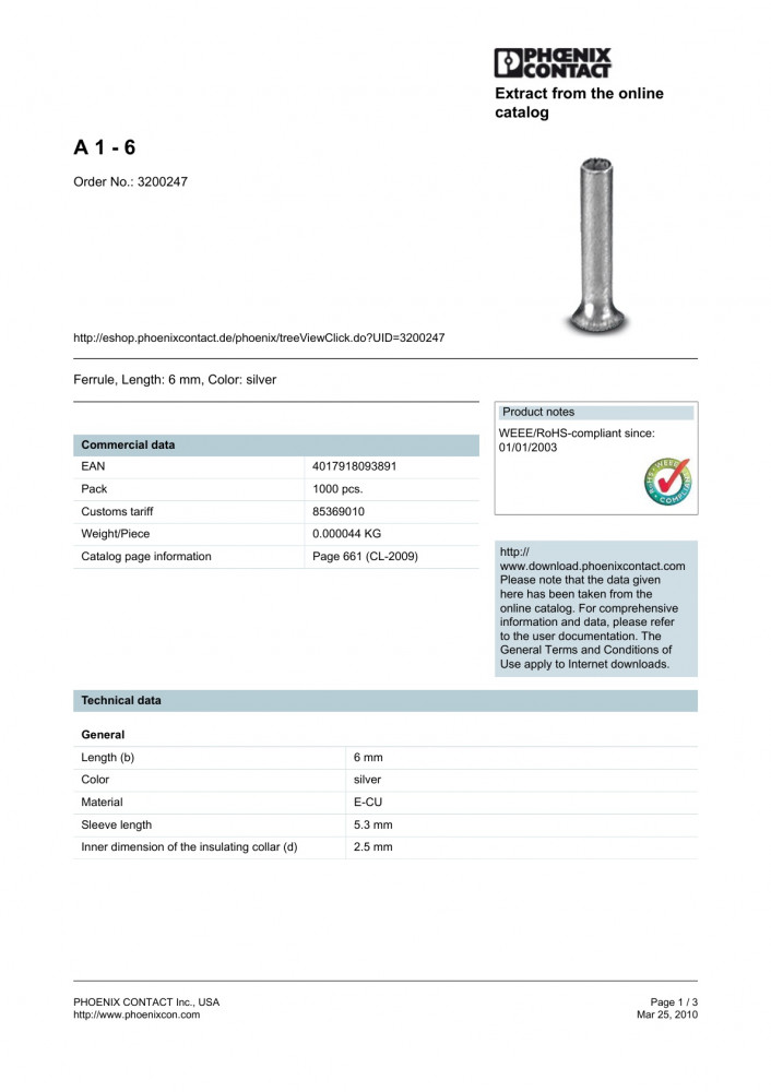 Phoenix Contact 3200247 technical document page 1