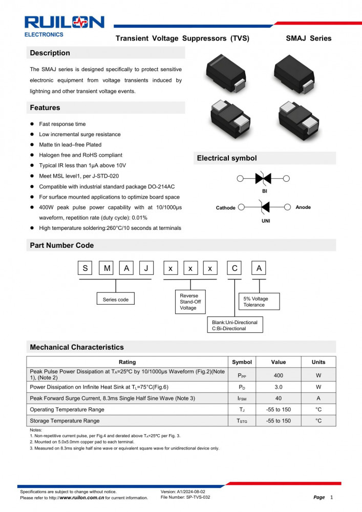 SMAJ series datasheet page 1