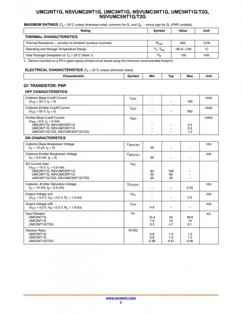 NSVUMC5NT2G datasheet page 2