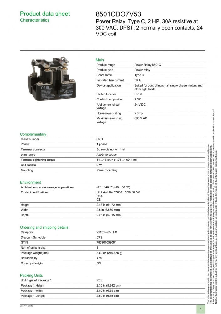 8501CDO7V53 technical document page 1