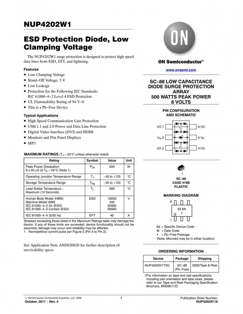 NUP4202W1T2G datasheet page 1