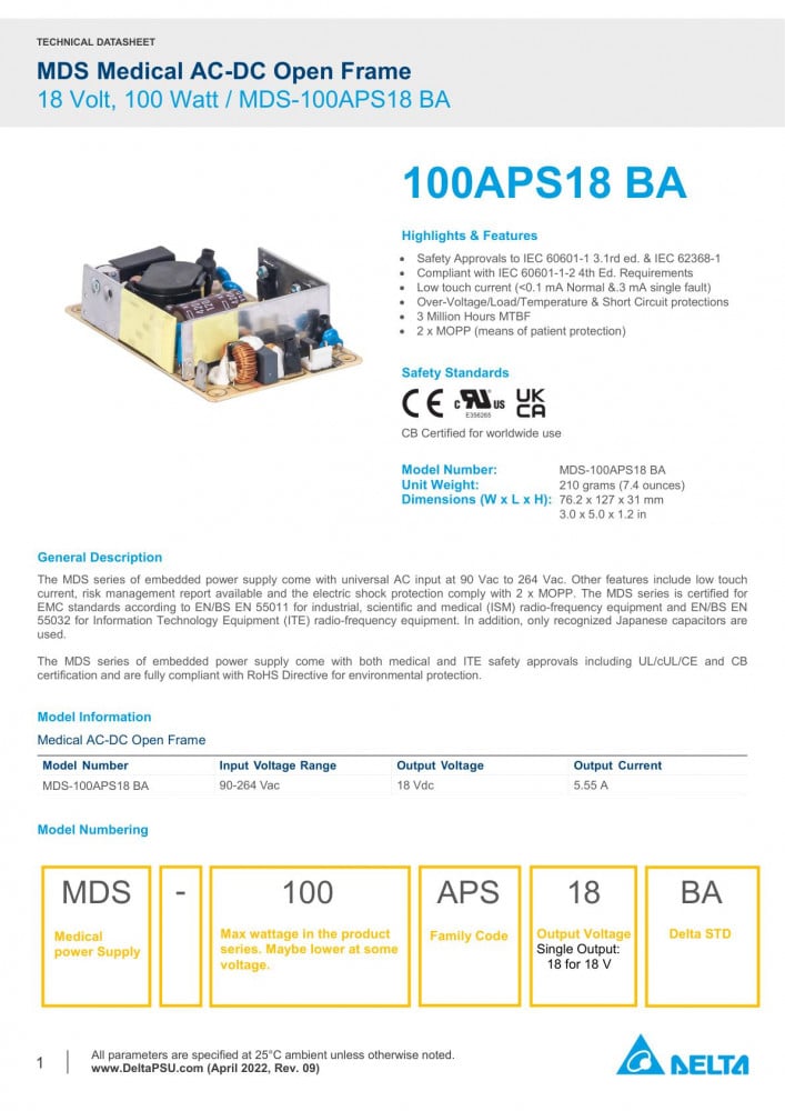MDS-100APS18 BA datasheet page 1