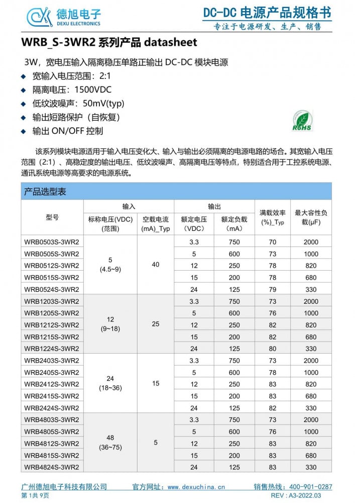 WRB1205S-3WR2 datasheet page 1