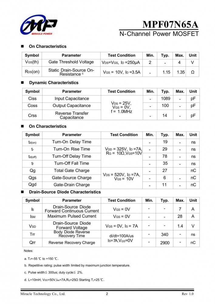 MPF07N65A datasheet page 2
