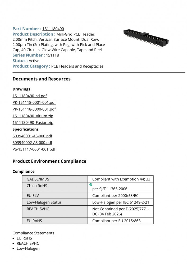 MOLEX 1511180490 specification page 1