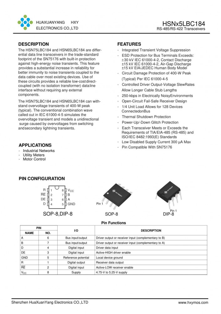 HSN65LBC184DR datasheet page 1