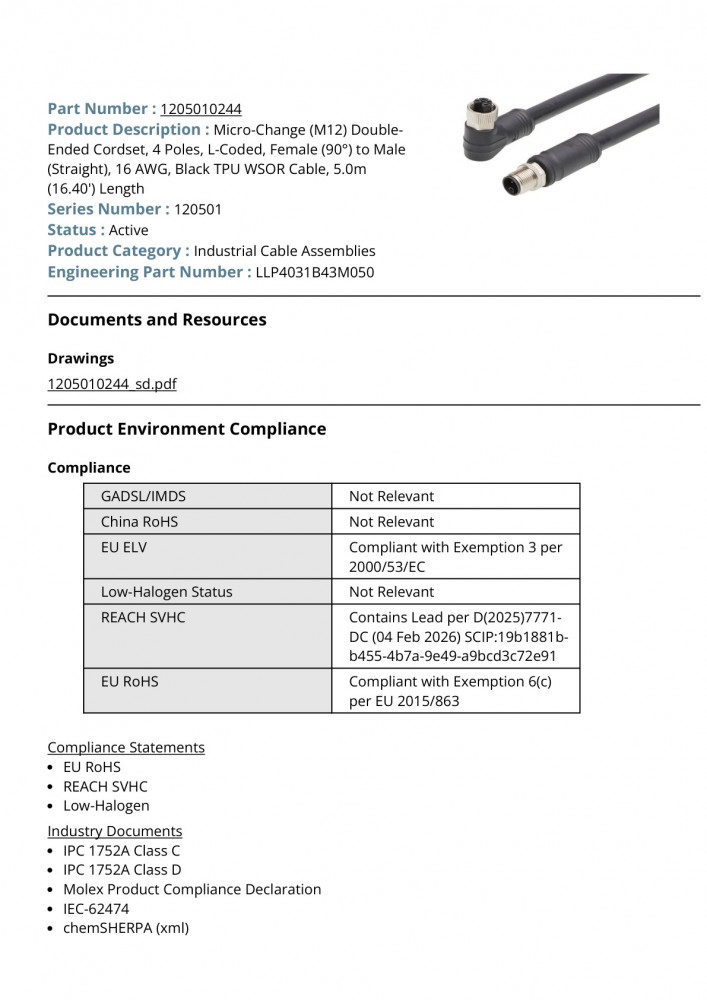 MOLEX 1205010244 product drawing page 1