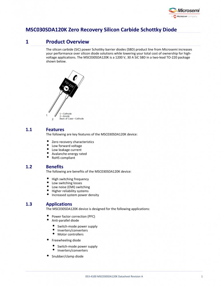 MSC030SDA120K datasheet page 1