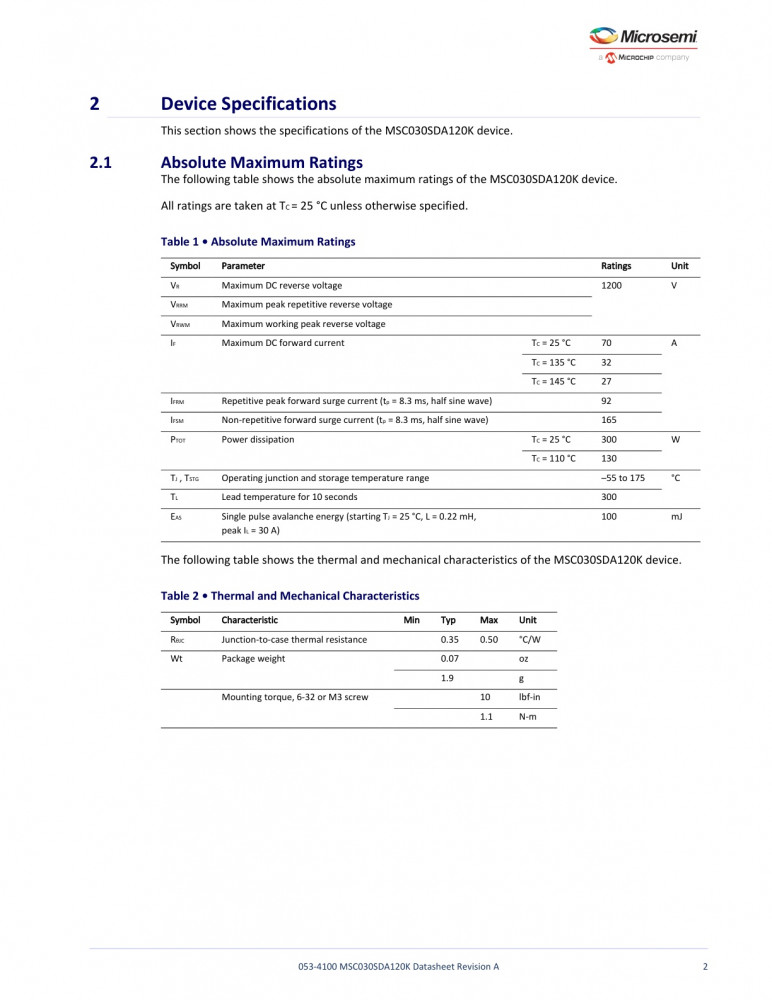 MSC030SDA120K datasheet page 2