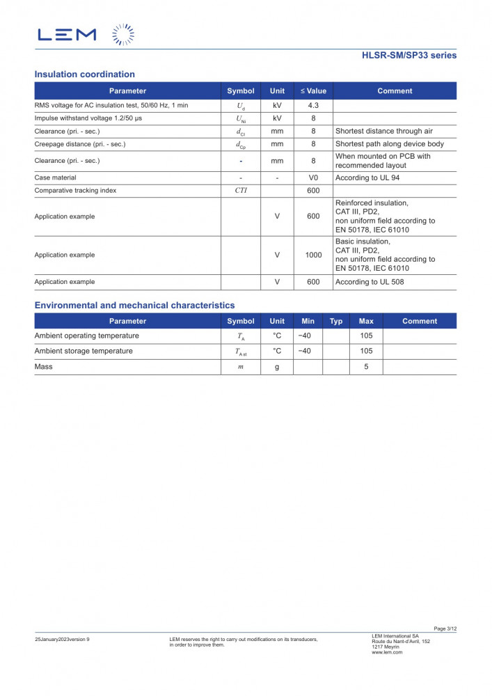 HLSR 50-SM/SP33 datasheet page 3