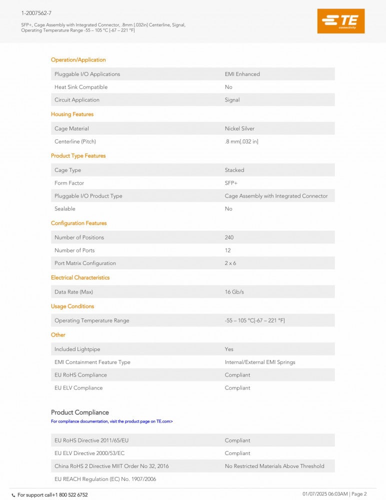 TE Connectivity technical document page 2