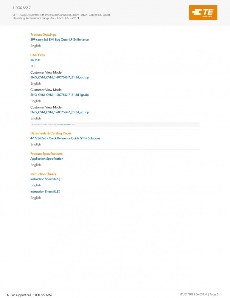 TE Connectivity technical document page 5