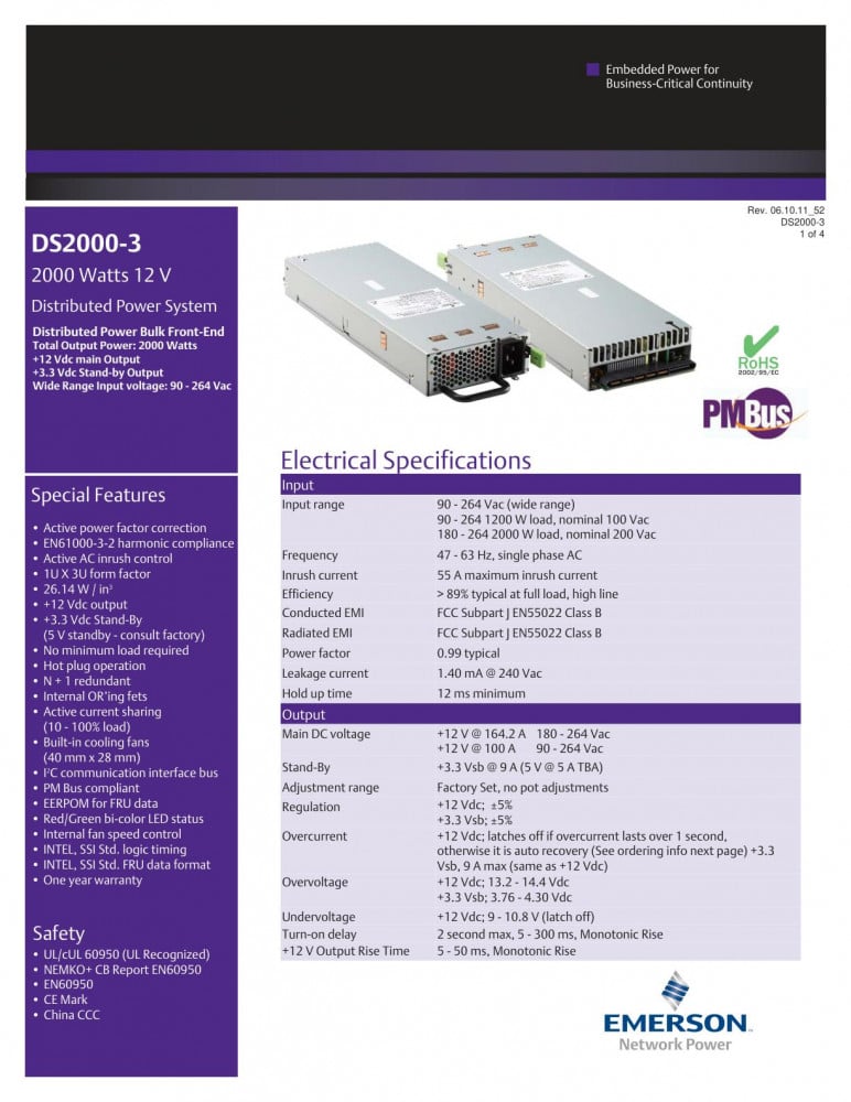 Artesyn DS2000-3 datasheet page 1